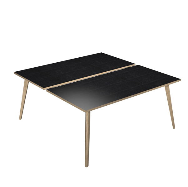 Scrivania Woody a 2 postazioni contrap. - 140 x 166 cm - rovere / nero ...